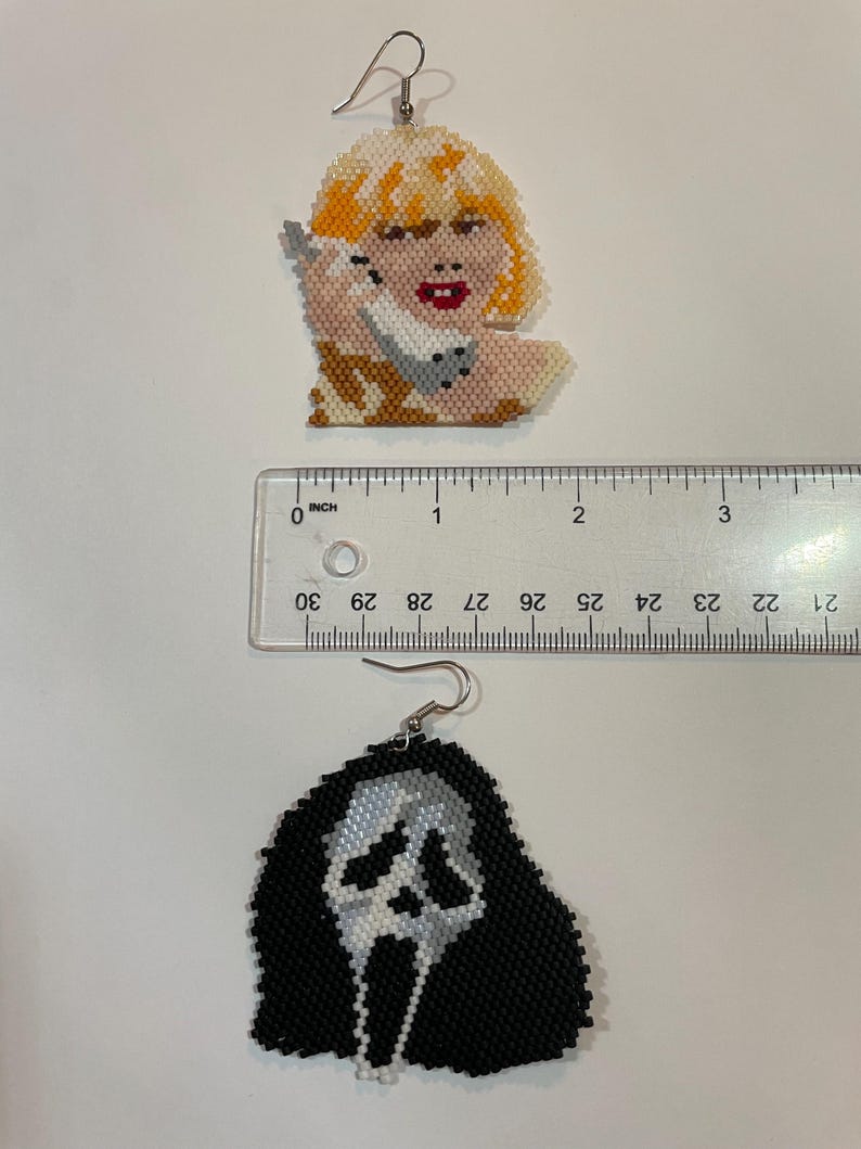 Scream Movie, Dangle & Drop Seed Bead Earrings, Hand-woven - Etsy