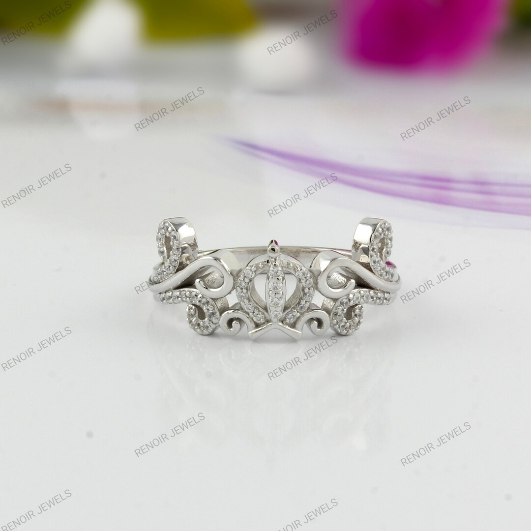 Dainty Princess Crown CZ Diamond Ring | 925 Sterling Silver Tiara ...
