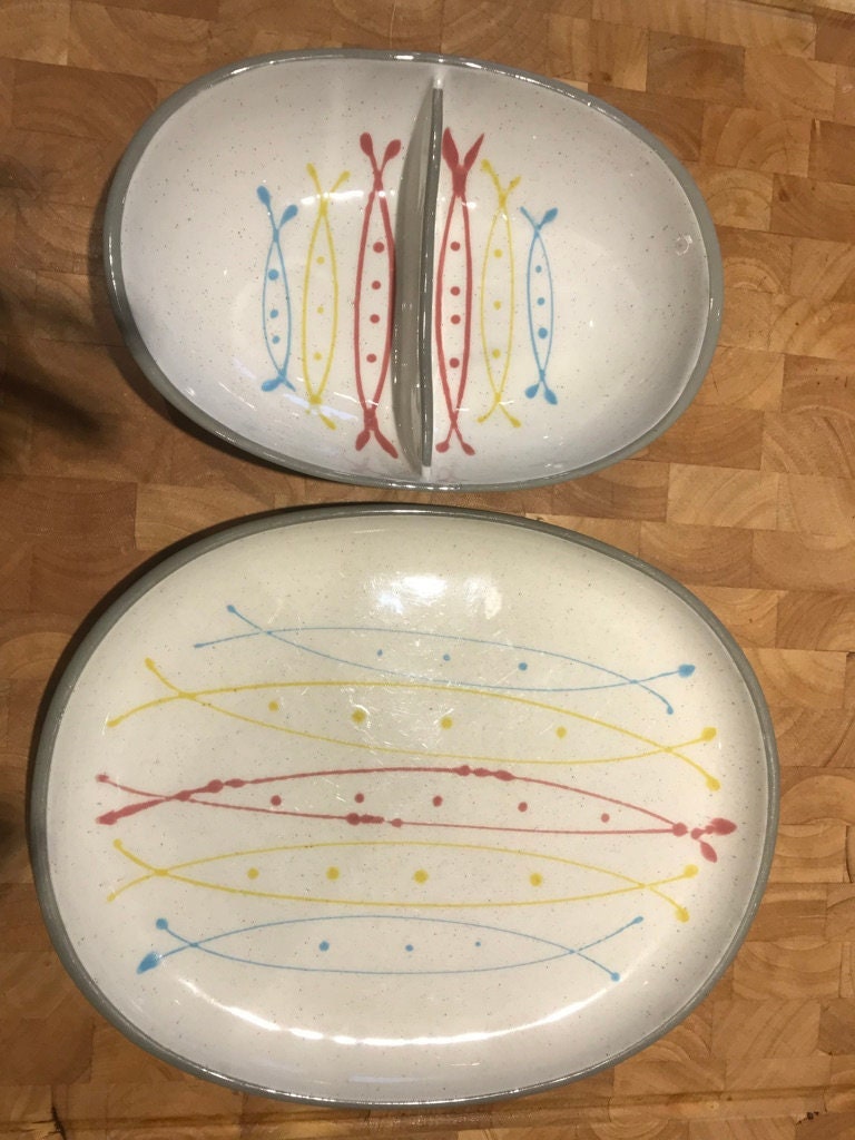 Vintage HARKERWARE STONE CHINA Oval Platter and Divided Serving Bowl ...
