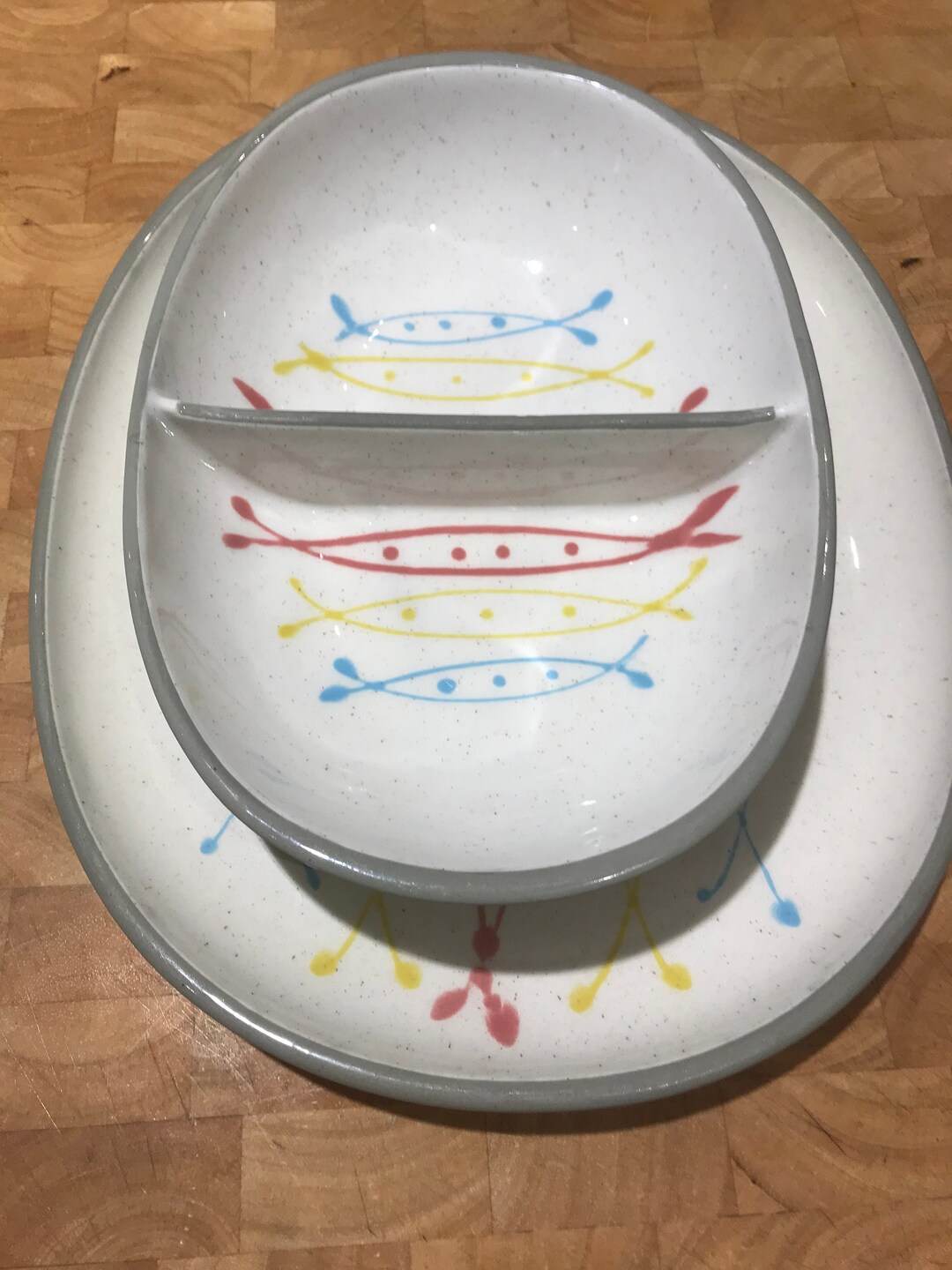 Vintage HARKERWARE STONE CHINA Oval Platter and Divided Serving Bowl ...