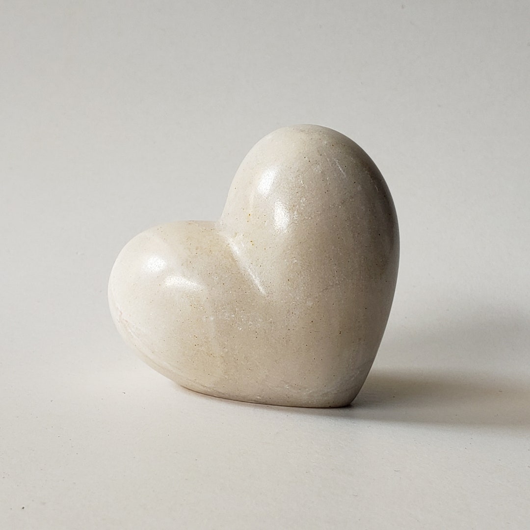 Natural Ivory Alabaster Heart Stone, 2" Matte Finish Palm Stone, Home ...