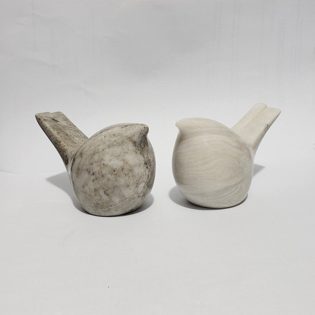 Natural Alabaster Bird Sculptures - Ivory, Gray, Jade Stone - Matte ...