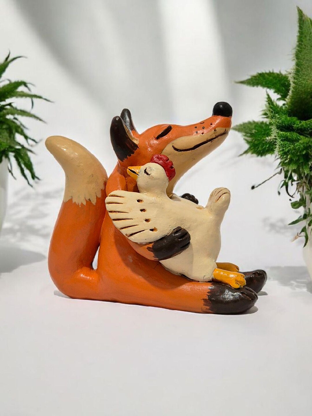 Peruvian Fox & Chicken Sculpture | Wallpa Sua | Ayacucho Folk Art Clay ...