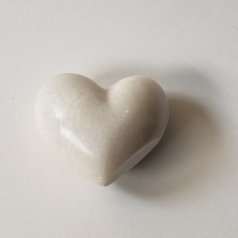 Natural Ivory Alabaster Heart Stone, 2" Matte Finish Palm Stone, Home ...