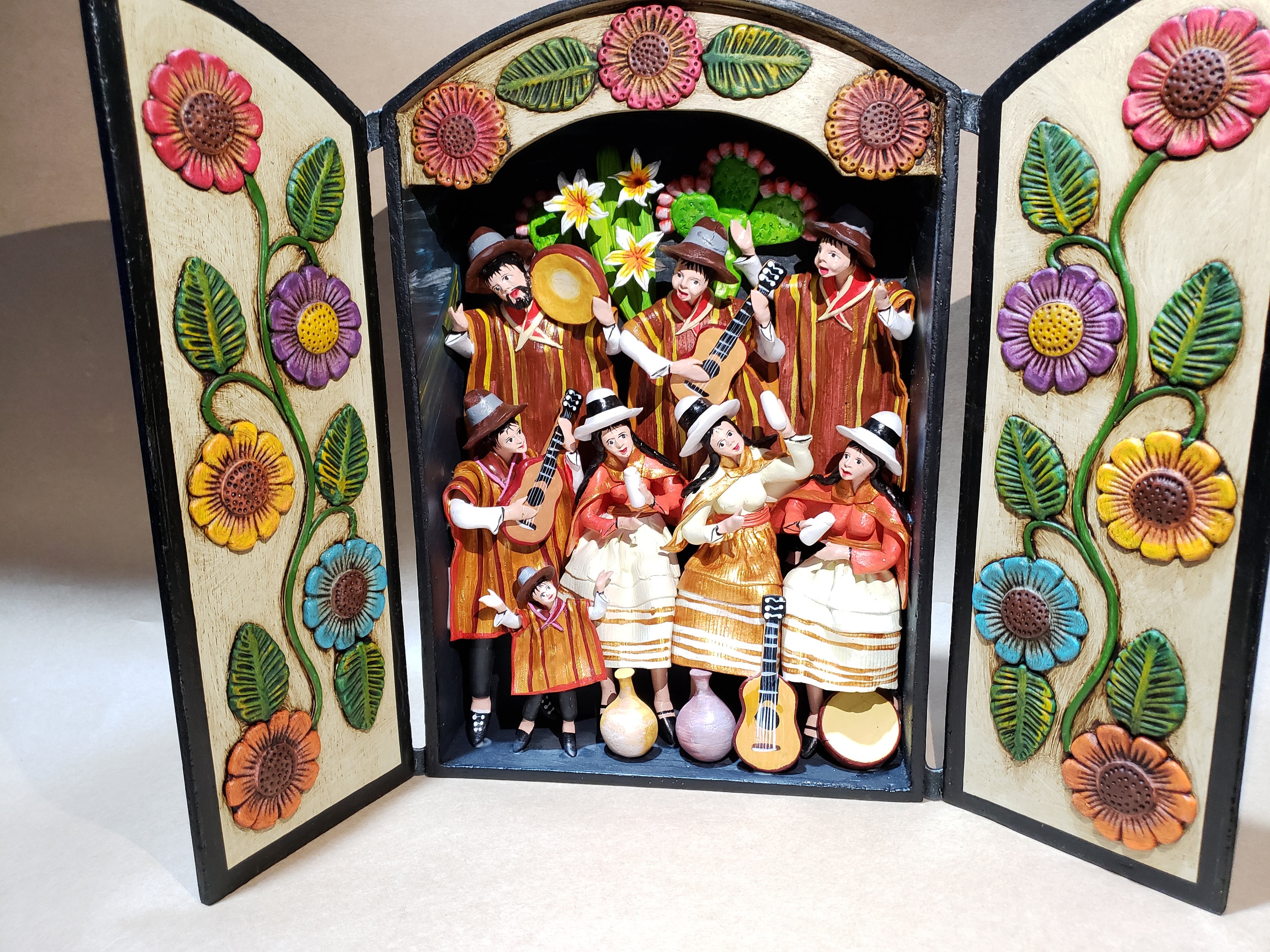 White Retablo Peruvian folk traditional Peruvian art floral | Etsy