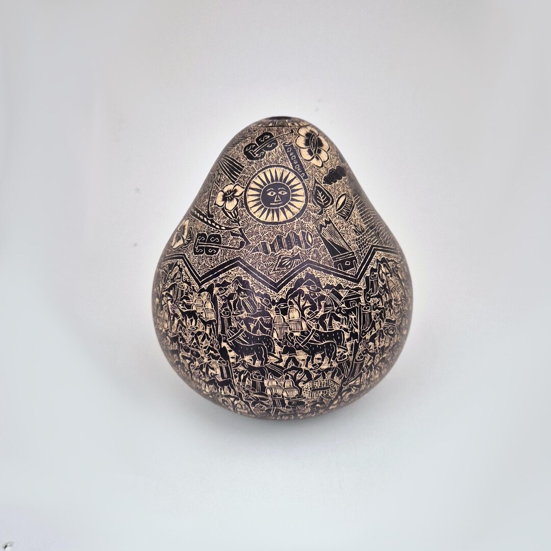 Hand-carved Peruvian Gourd – Handmade Andean Design Ornament ...