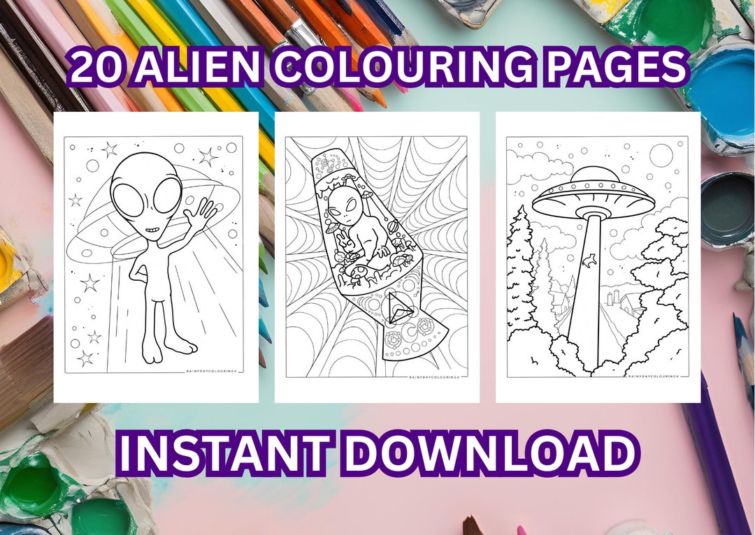 Space Alien Colouring Pages Digital Download, Kids Spaceship Activity ...