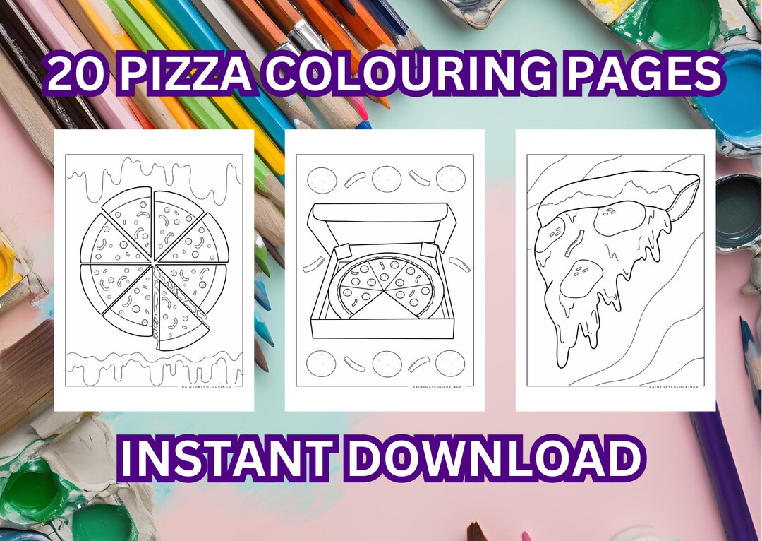 20 Printable Pizza Coloring Pages Set, Digital Food Coloring Sheets ...