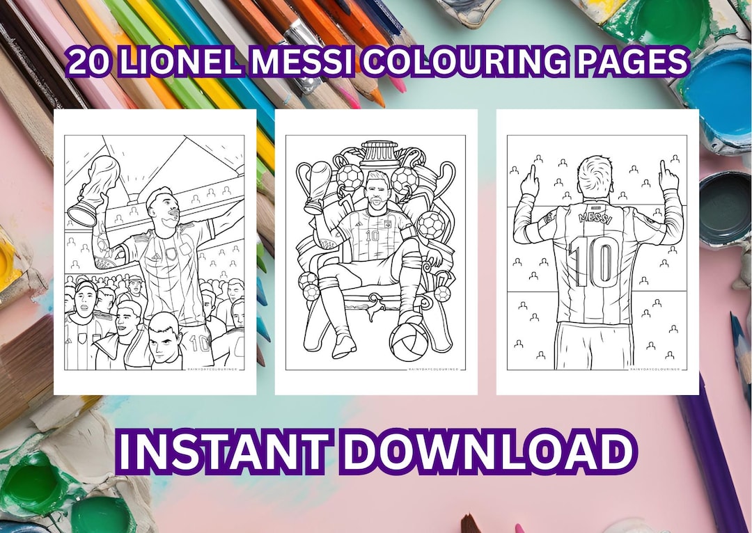 Lionel Messi Football Coloring Pages Set, Soccer Player Coloring Sheets ...