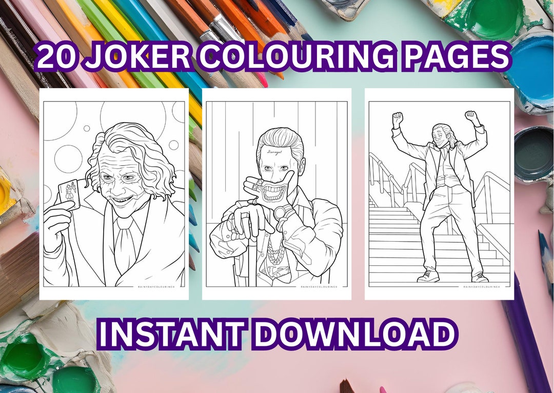 20 Joker Coloring Pages, Adult Coloring Book, Art Therapy, Unique Gift ...