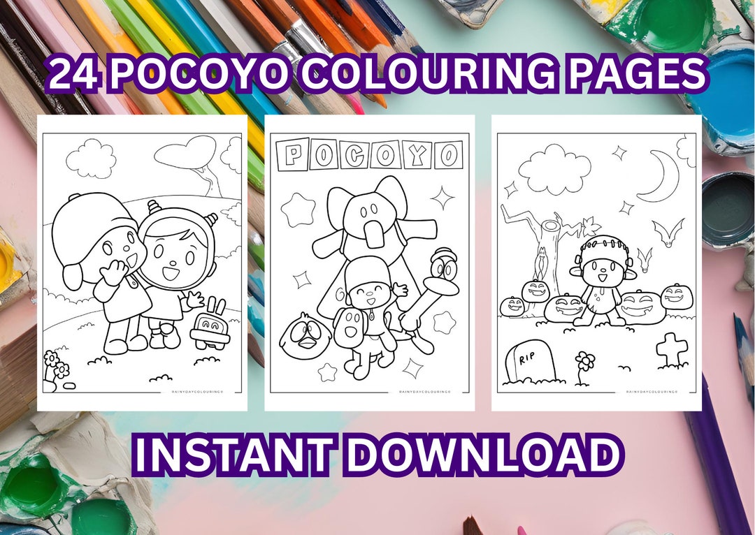 24 Pocoyo Coloring Pages Set, Anime Coloring Sheets, Kawaii Character ...