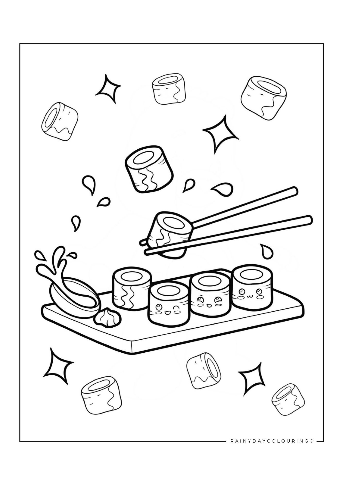 Sushi Colouring Pages for Kids and Teens, 20 Kawaii Printable Pages ...