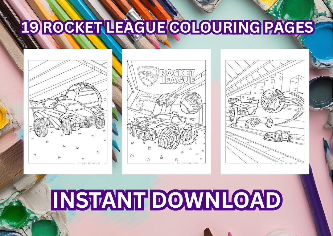 Rocket Leagues Coloring Pages Set, Soccer Car Art, Video Game Coloring ...