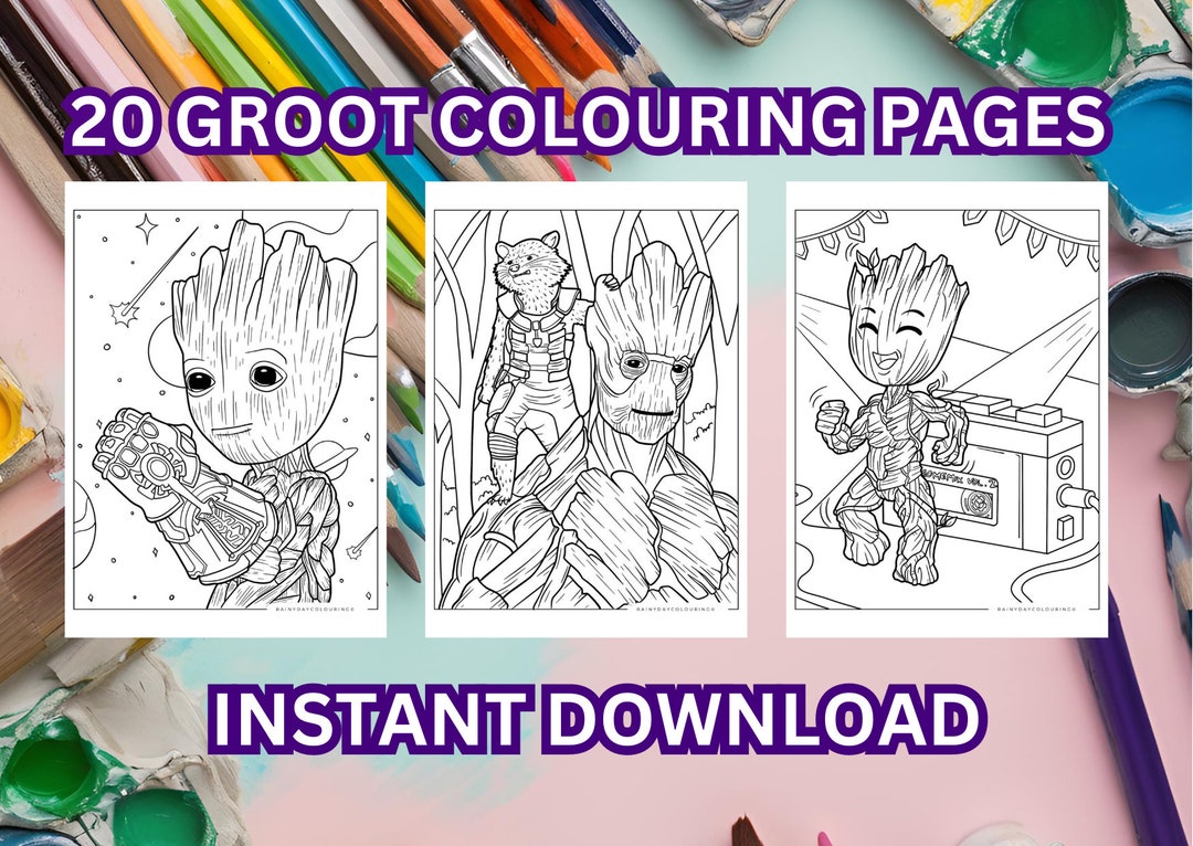 20 Groots Coloring Pages, Adult Coloring Book, Kids Activity, Printable ...