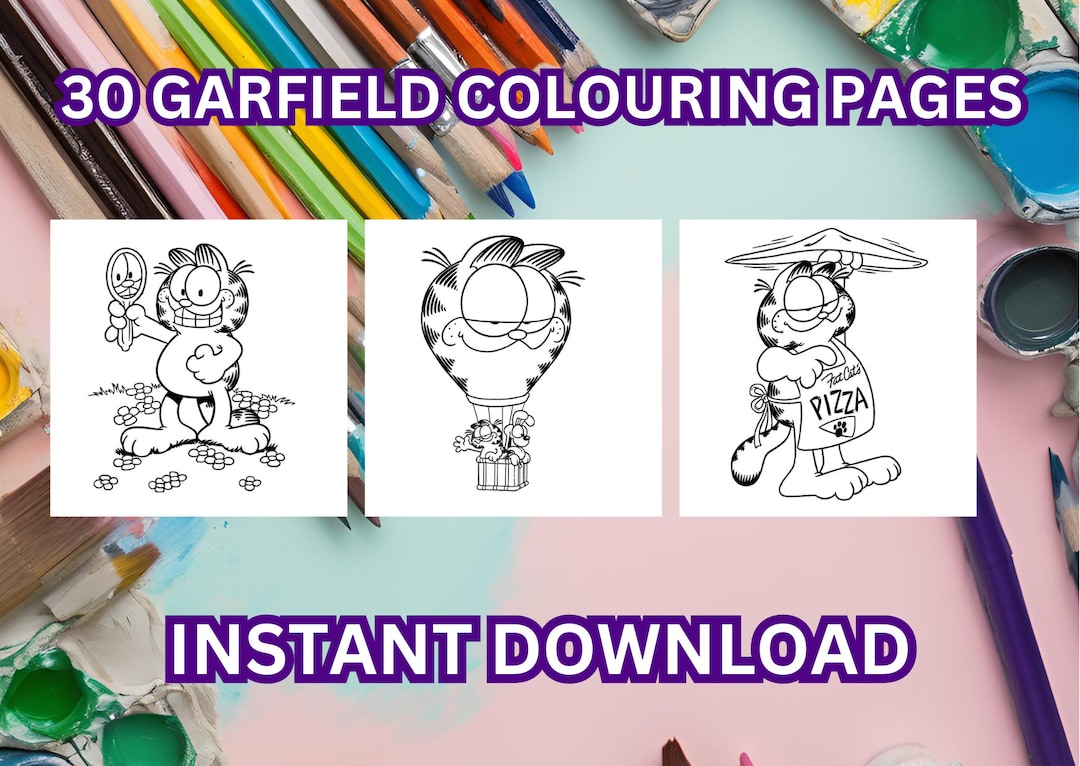 Garfield Digital Coloring Pages Bundle, Cartoon Cat Coloring Sheets ...