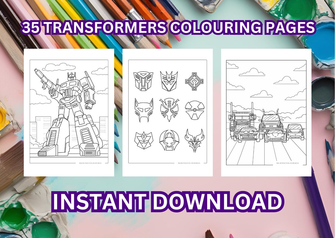 Tranzformer Colouring Pages Set, Boys Activity Sheets, Optimus Prime ...