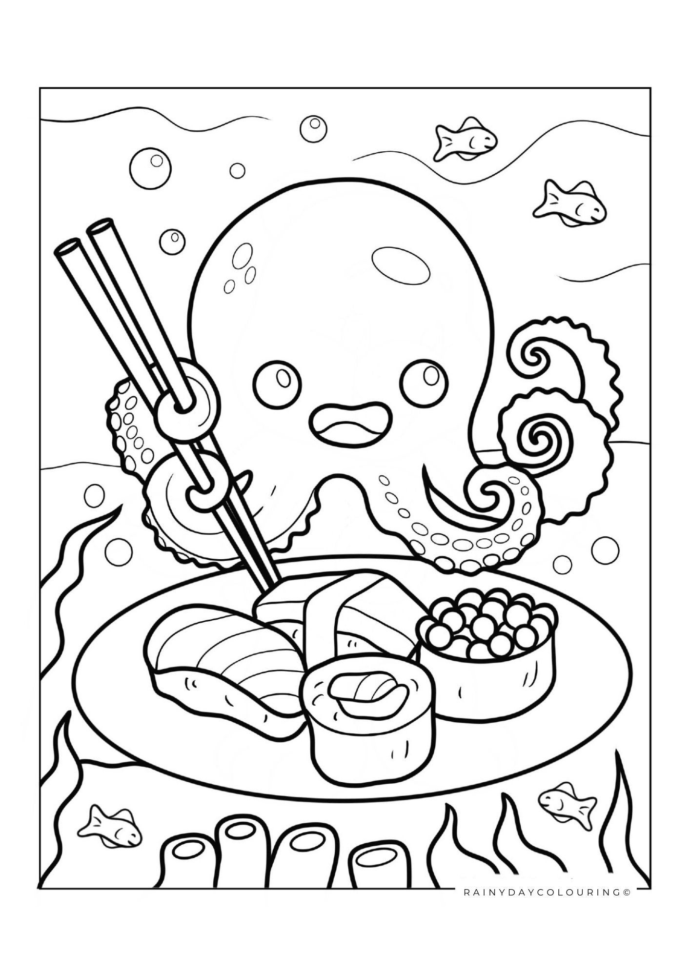 Sushi Colouring Pages for Kids and Teens, 20 Kawaii Printable Pages ...