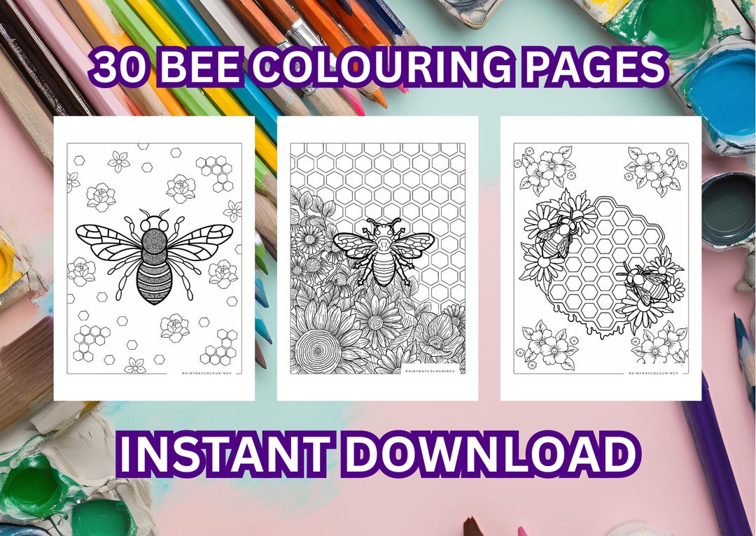 Bee Coloring Pages Bundle, Digital Download, Adult Coloring Book, Kids ...