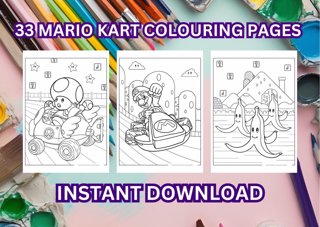 33 Mario Cart Coloring Page for Kids, Printable Activity Sheet, Video ...