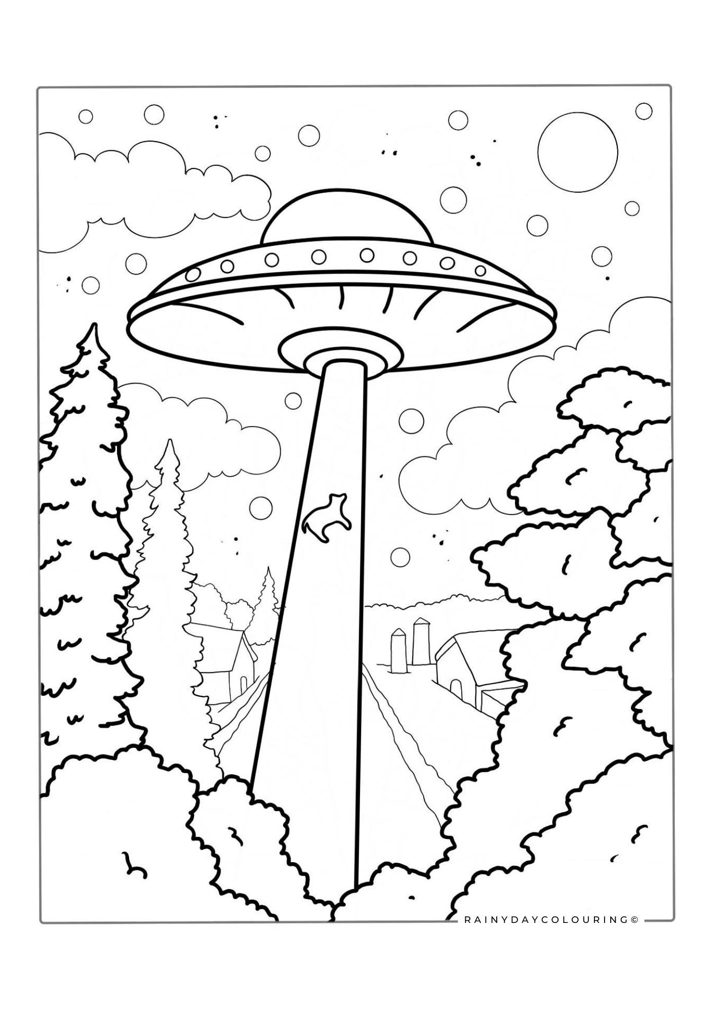 Space Alien Colouring Pages Digital Download, Kids Spaceship Activity ...