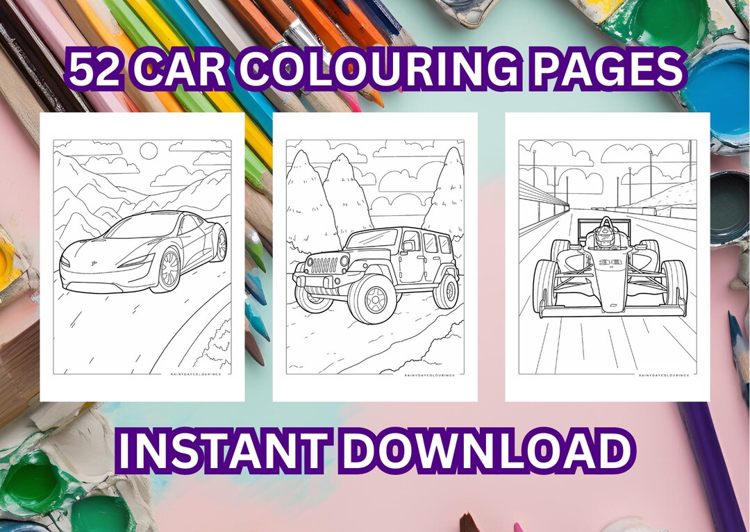 Vehicle Colouring Pages Bundle, Digital Car Coloring Sheets, Printable ...