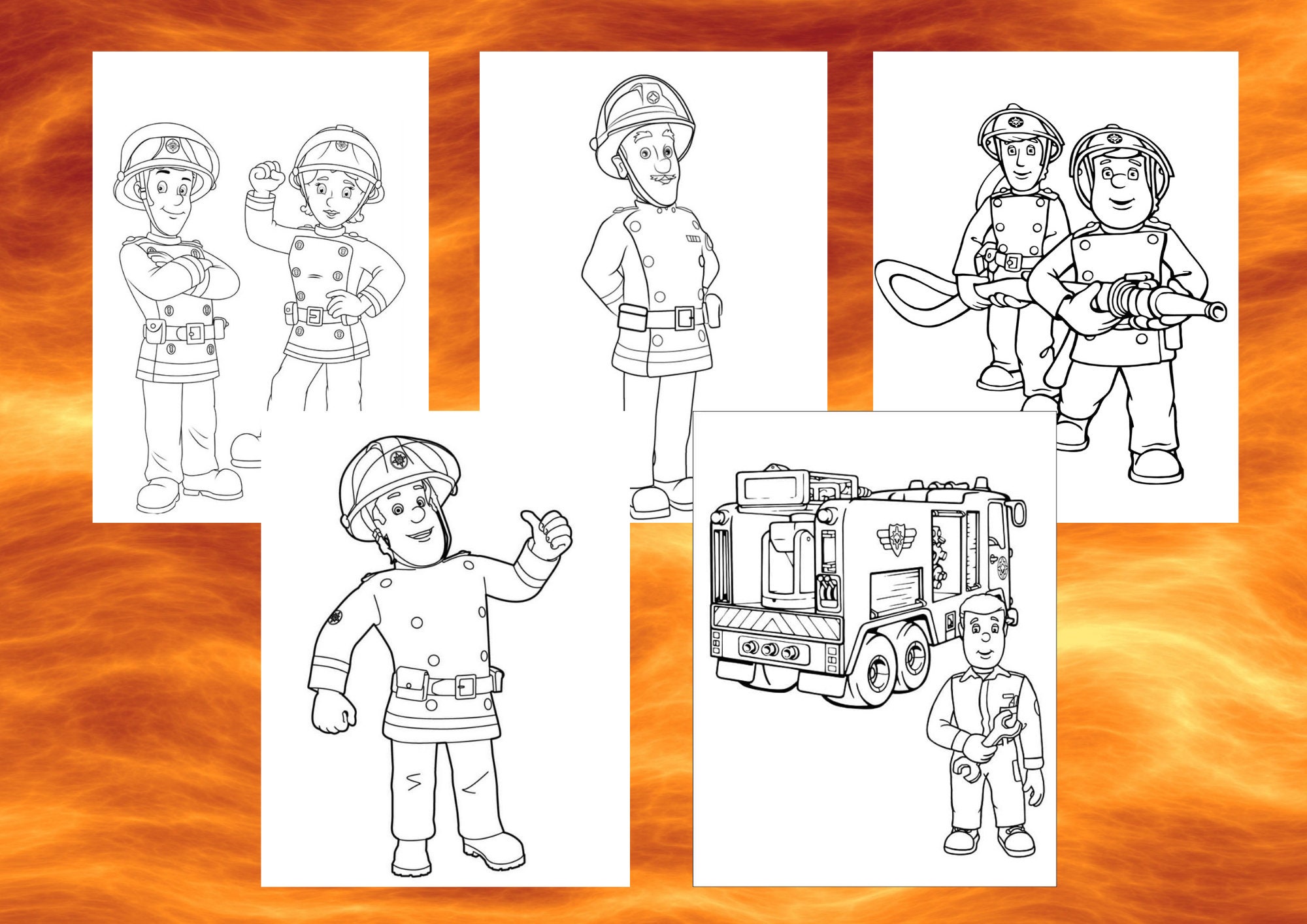 Fireman Cartoon Coloring Pages, Digital Firefighter Colouring Sheets ...