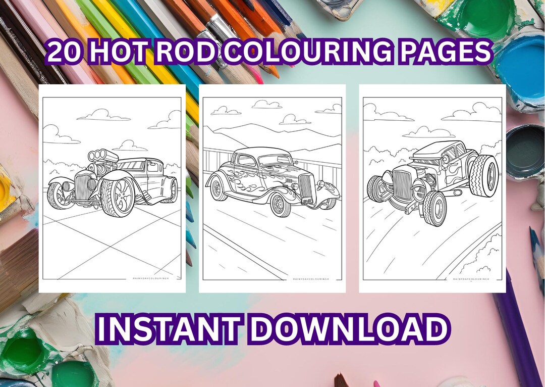 20 Hot Rod Printable Coloring Pages, Custom Car Coloring Bundle, Boys ...