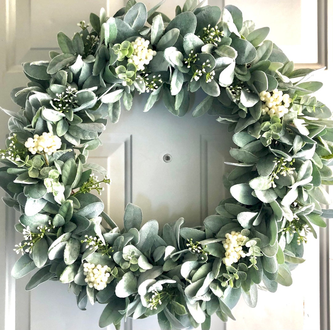 Spring Berry Wreath, Farmhouse Wreath, Lambs Ear Wreath, Front Door ...