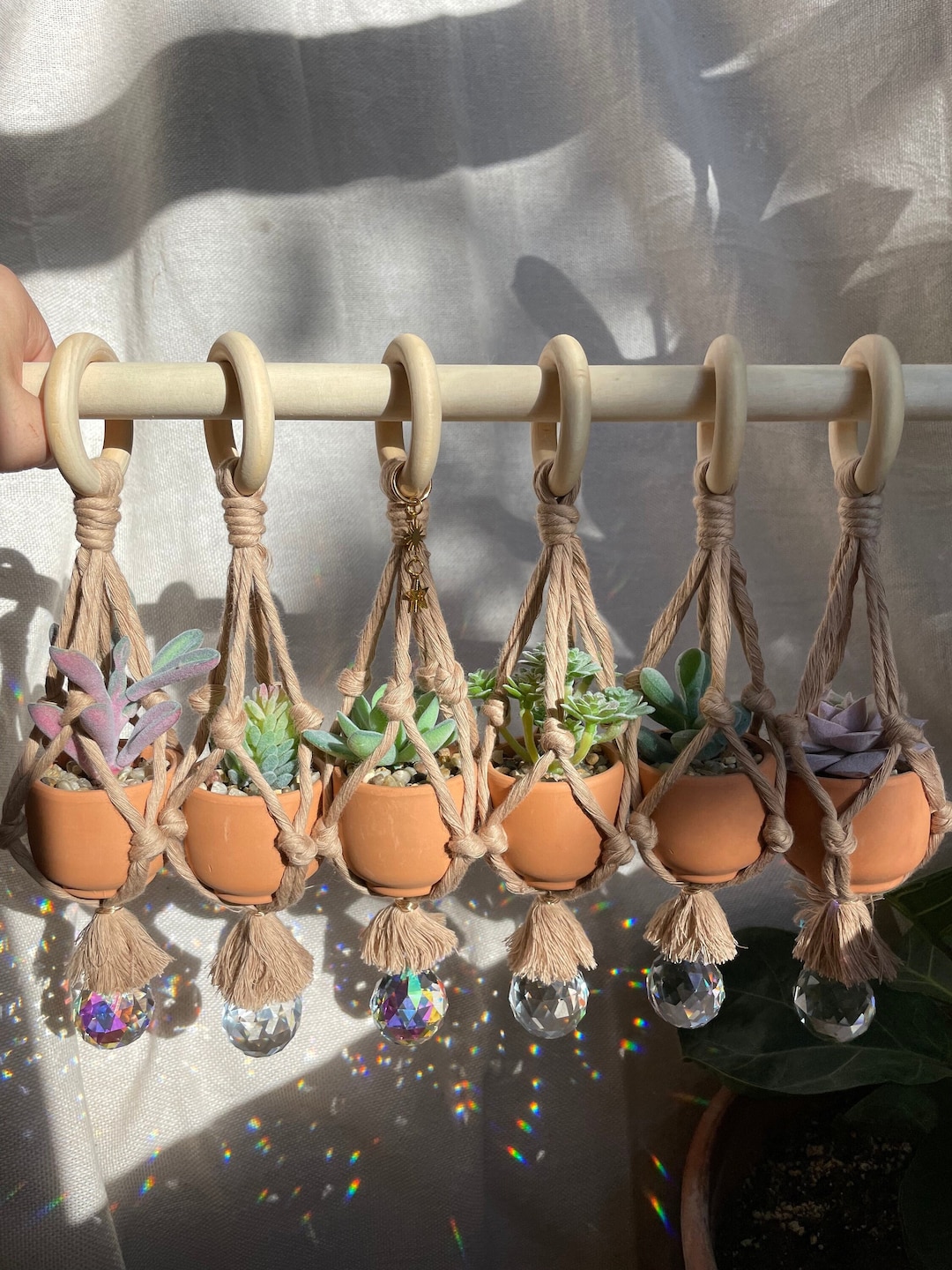 Mini Macreme Plant Holder With Suncatcher for Car Mirror/car ...