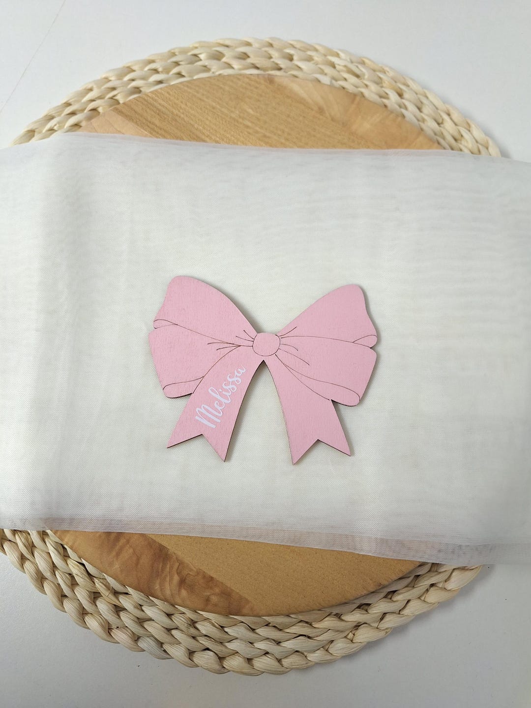 Personalized Wooden Bow Place Card, Bow Name Table Decor, Pink Bow Home ...
