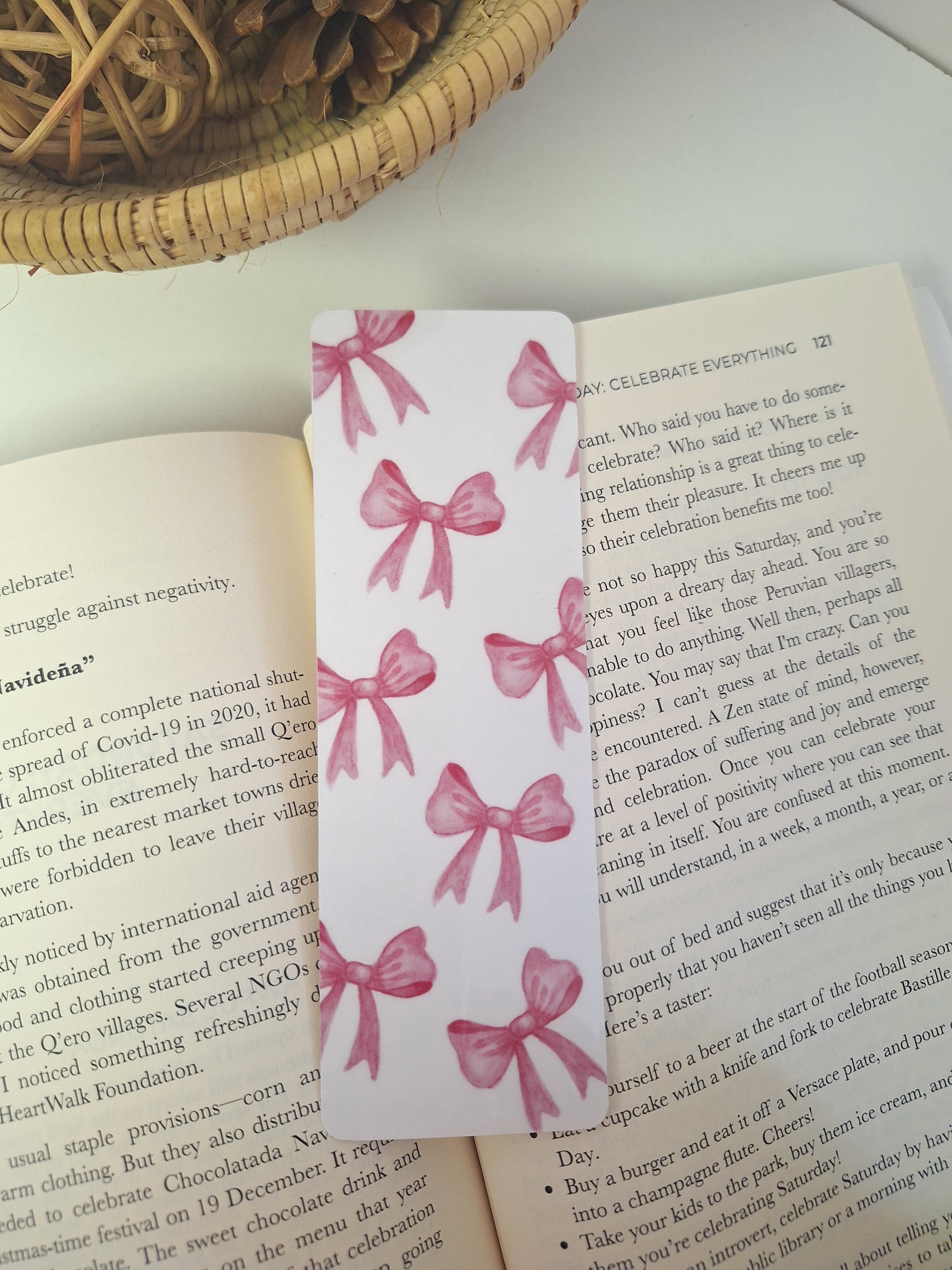Coquette Bow Laminated Bookmark, Pink Bow Bookmark, Bow Lover Bookmark ...