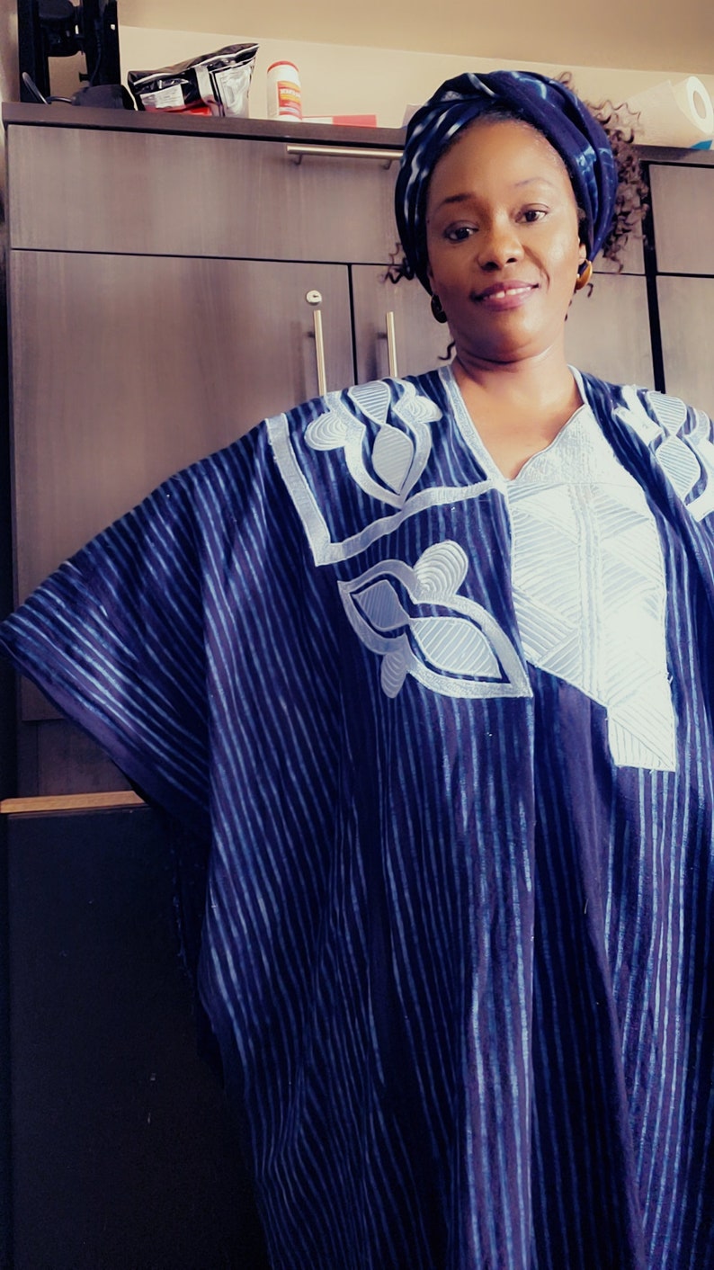 Leppi Indigo Dyed or Printed Women Boubou Kaftan With Embellishment ...