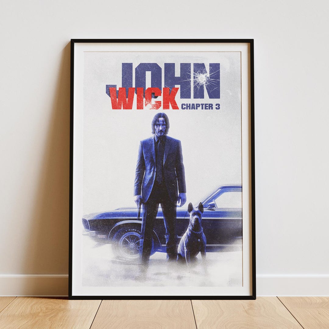John Wick Movie Poster: Keanu Reeves, Dog & Muscle Car (digital ...