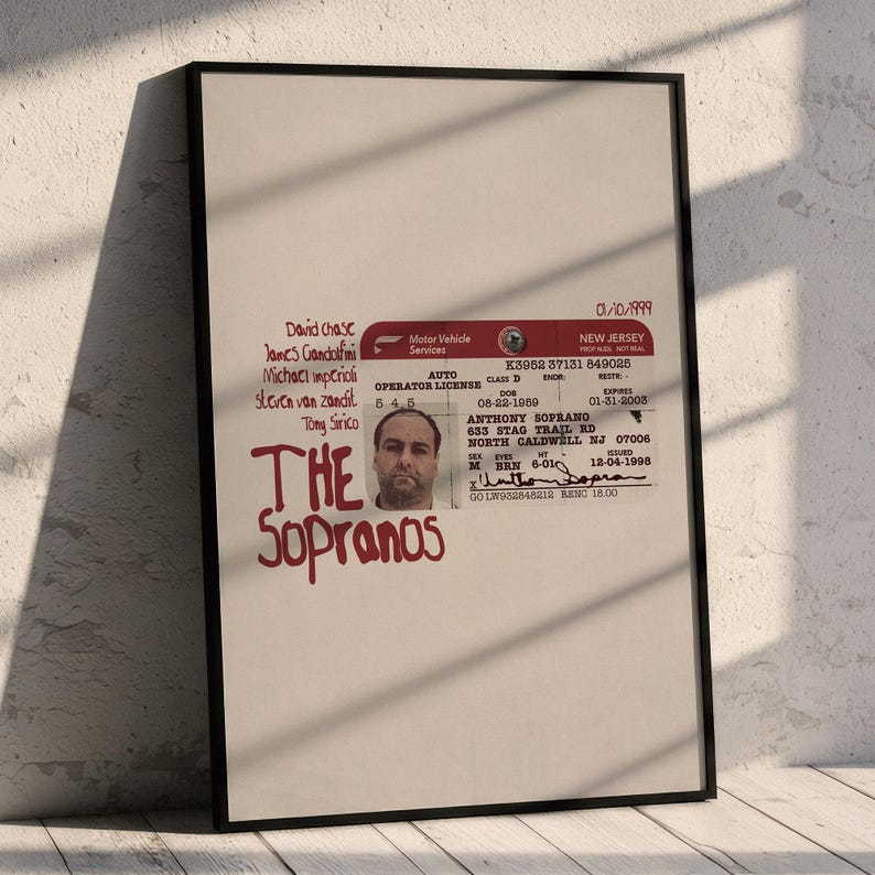 The Sopranos TV Show Poster – Tony Soprano ID License Art Print, Retro Mafia Wall Decor, James ...