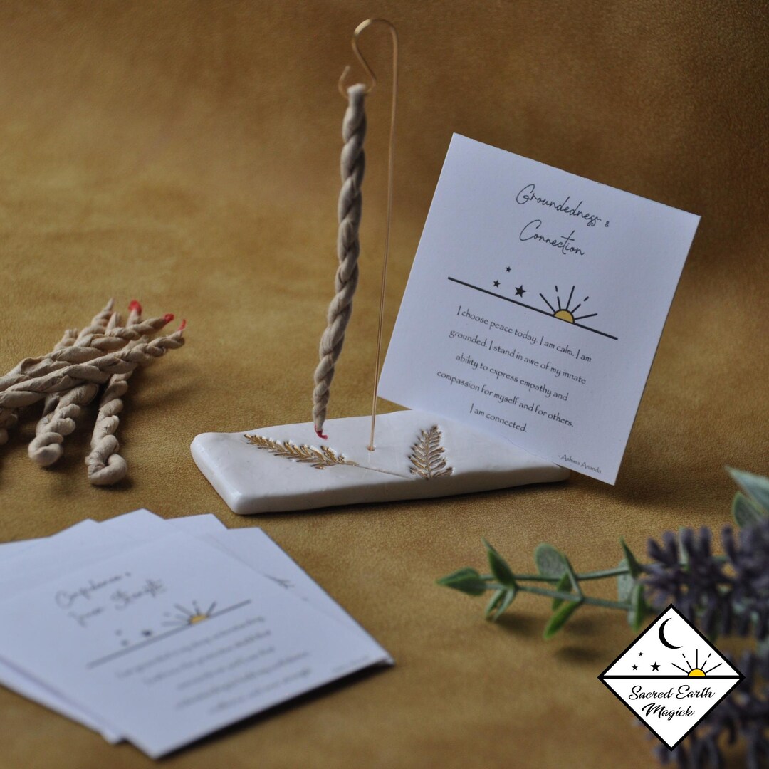 Clay Base Rope Incense Burner & Mantra Card Stand | Minimalist ...