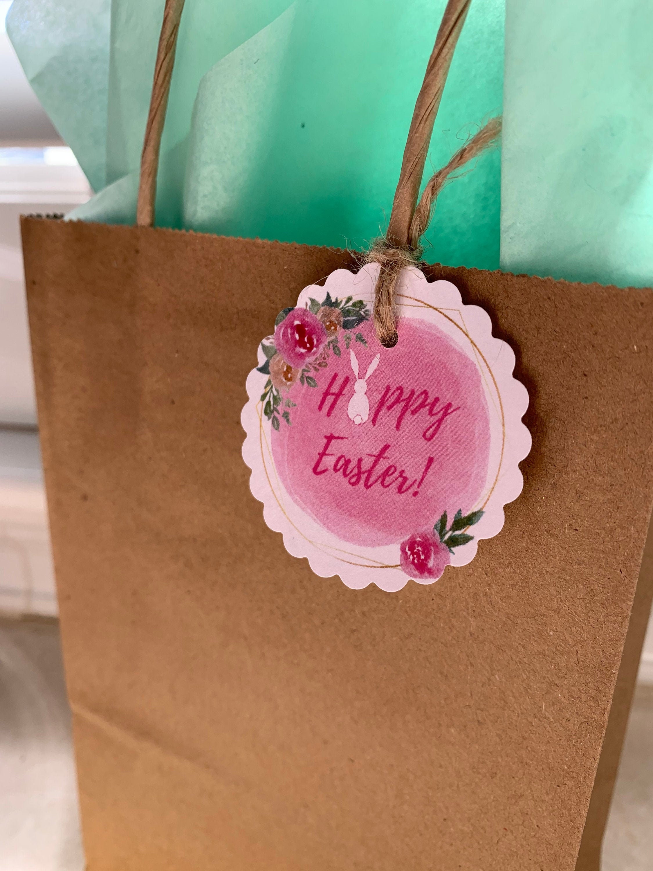 12 Pink Floral Happy Easter Gift Tags Easter Bunny Basket Tags Easter ...