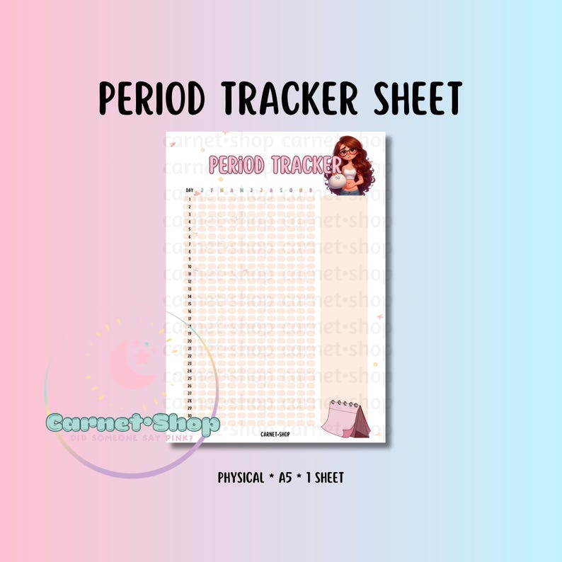 A5 Period Tracker Sheet | Physical Planner Insert - Etsy
