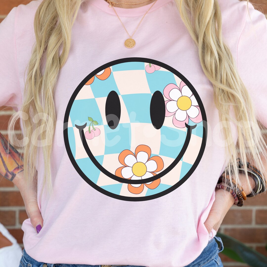 Floral Retro Smiley Face PNG Checkered Smiley Face Download - Etsy