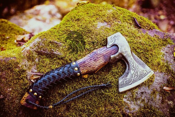 Custom Viking Axe With Rose Wood Shaft Hand Forged Carbon | Etsy