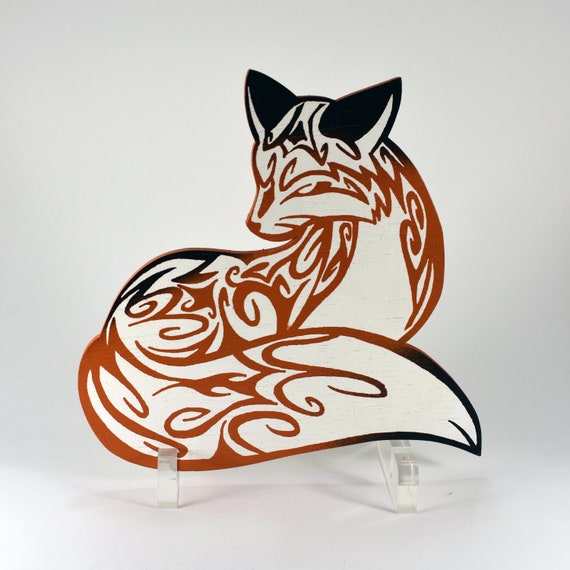 Wooden Painted Fox Wall Decor Orange Black and White Fox Fox | Etsy
