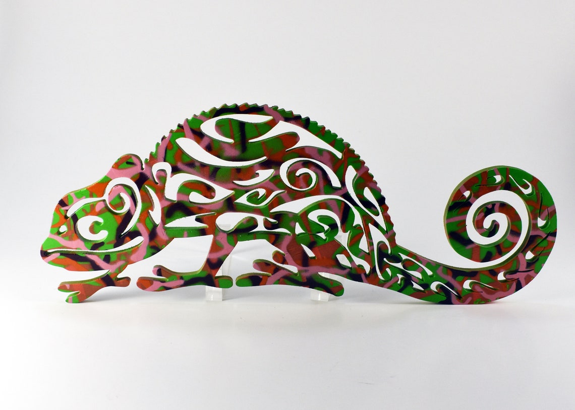 Handmade Painted Wood Chameleon Wood Cutout Chameleon | Etsy
