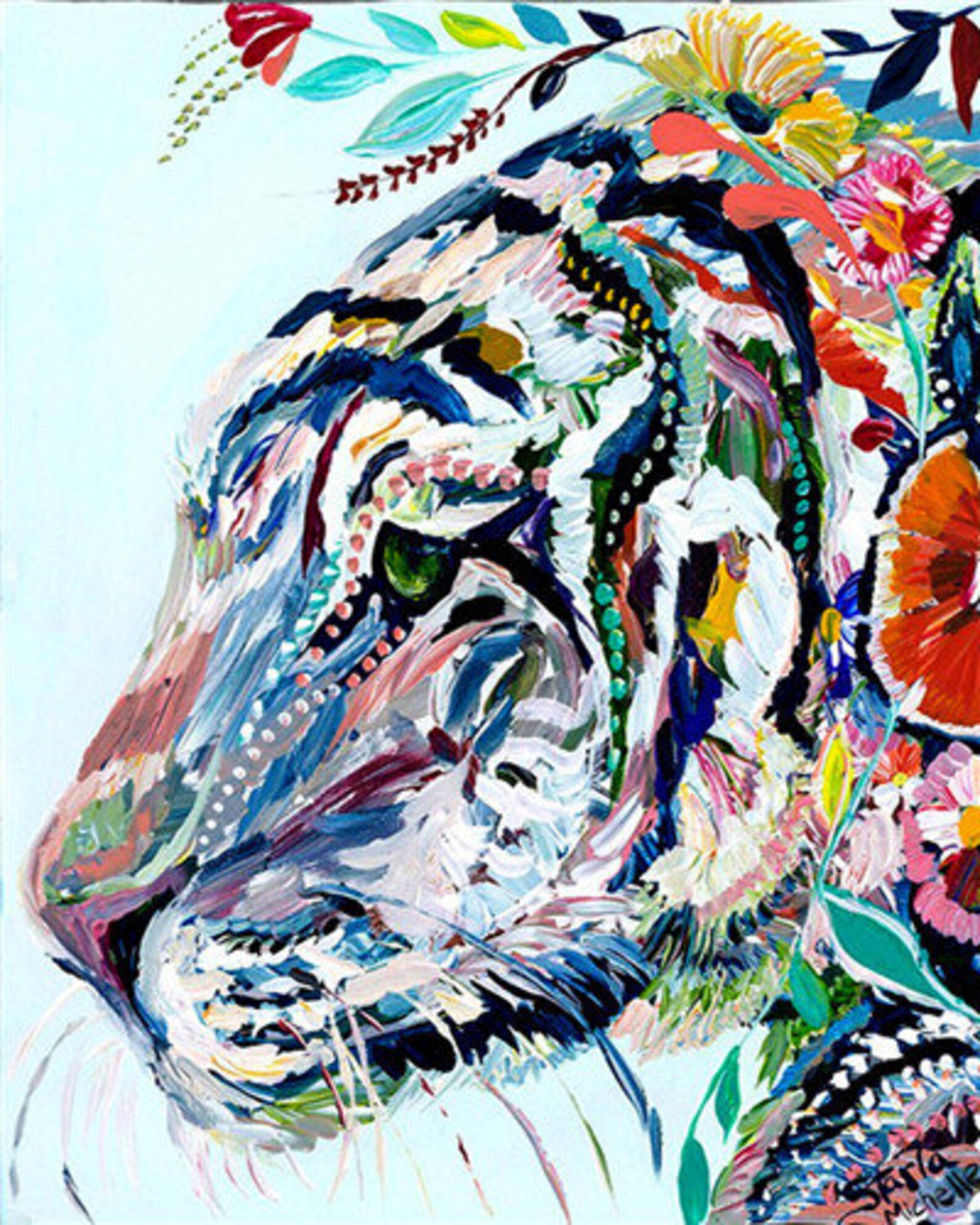 Tiger Paint by Numbers DIY Colorful Canvas Acrylic Painting - Etsy