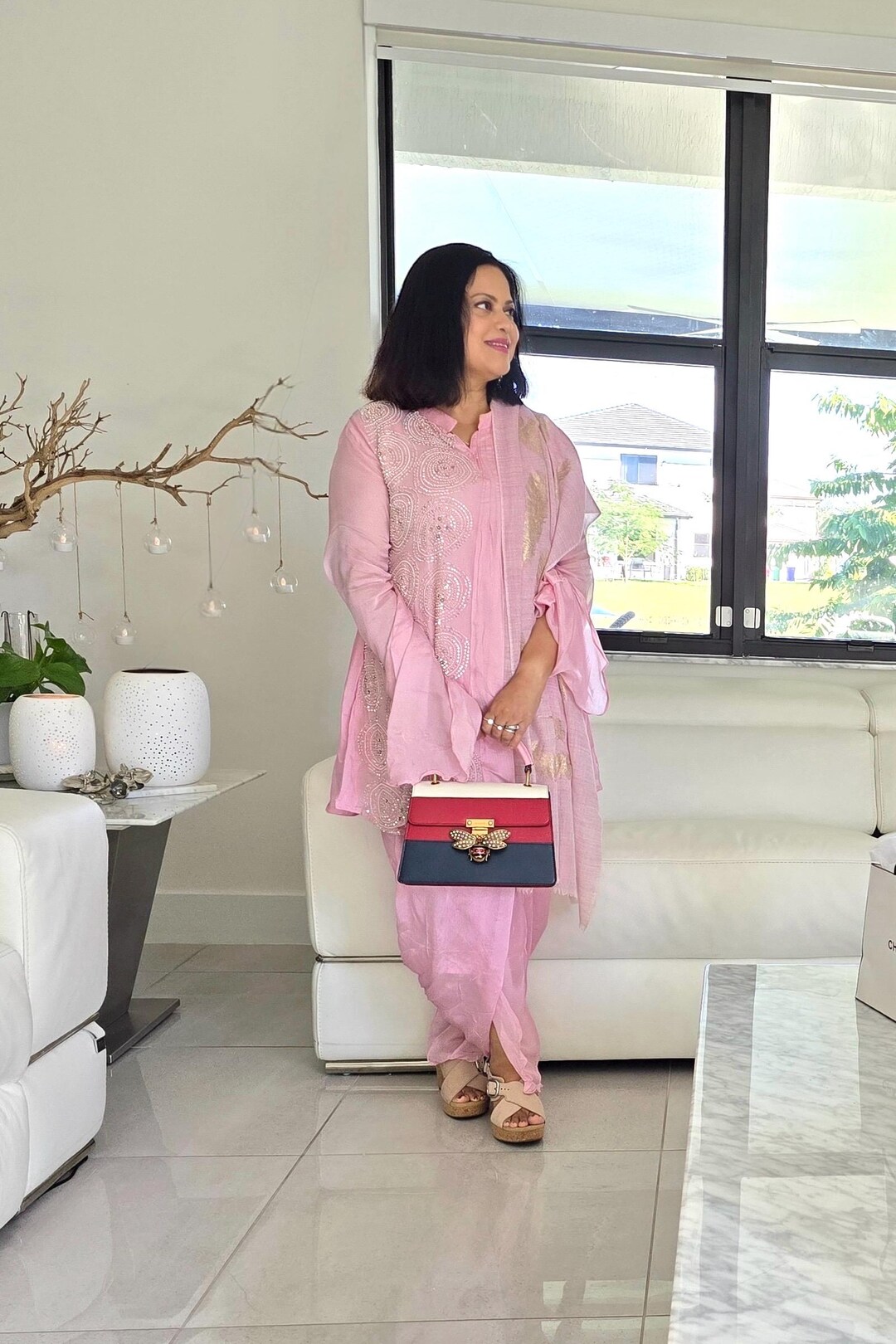 Sequin and Beadwork Georgette Co Ords Set | Light Pink Co Ords Set ...