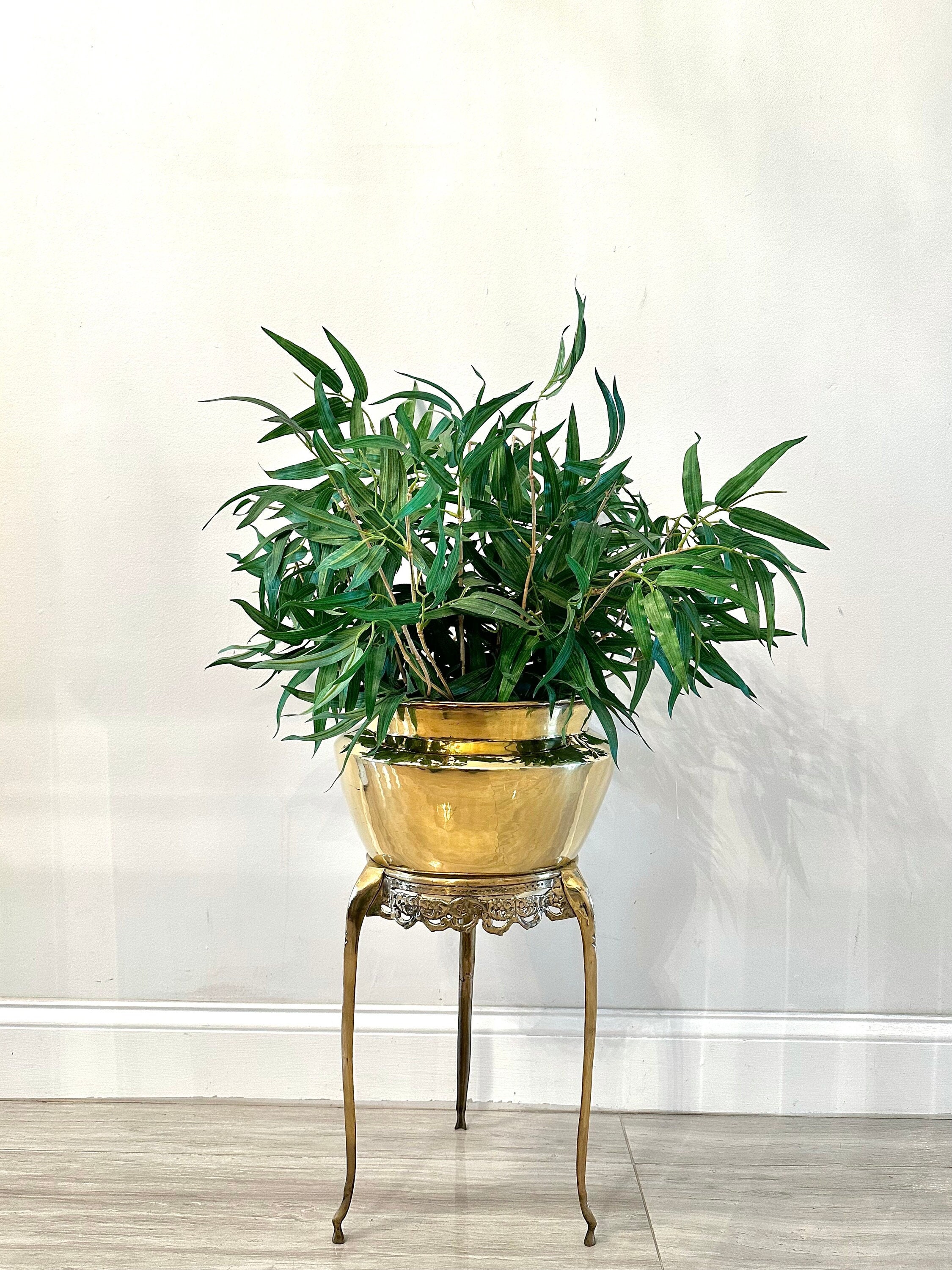 25 Inch Vintage Brass Flower Pot & Brass Stand Antique Pot Handmade ...