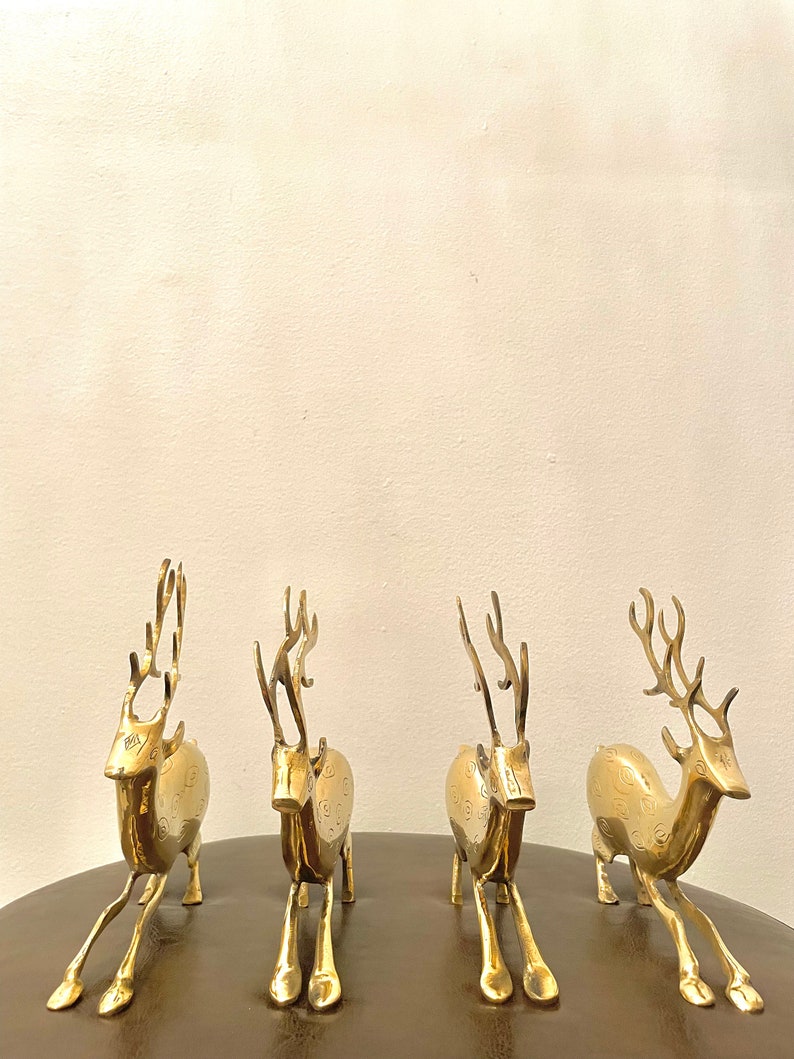7 Deer 4 Brass Deer Stag Buck Completely Handmade set 4 Antique Decor ...