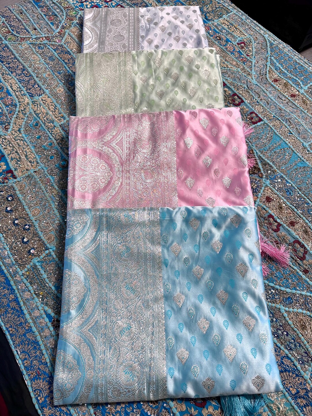 Pastel Satin Silk Booti Design Katan Handloom Sarees - Etsy