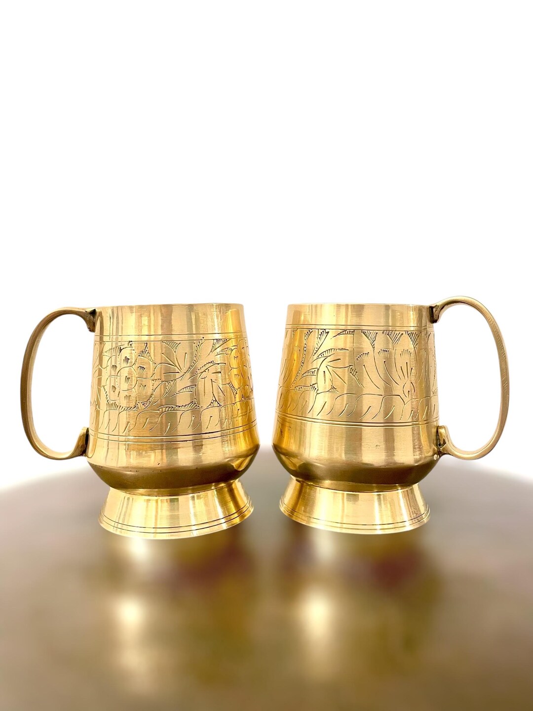 Brass Mugs (set of 2) | Vintage Engraved Design | Handmade | 100% Brass ...