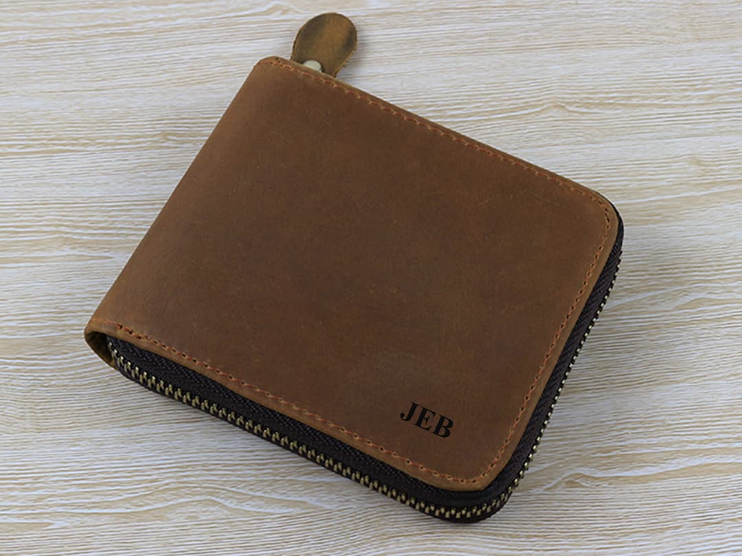 Genuine Leather Zipper Wallet for Men RFID Safe With Coin Pocket and ID ...