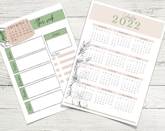 2022 Yearly Calendar Planner Printable 2022 Planner 2022 Calendar ...