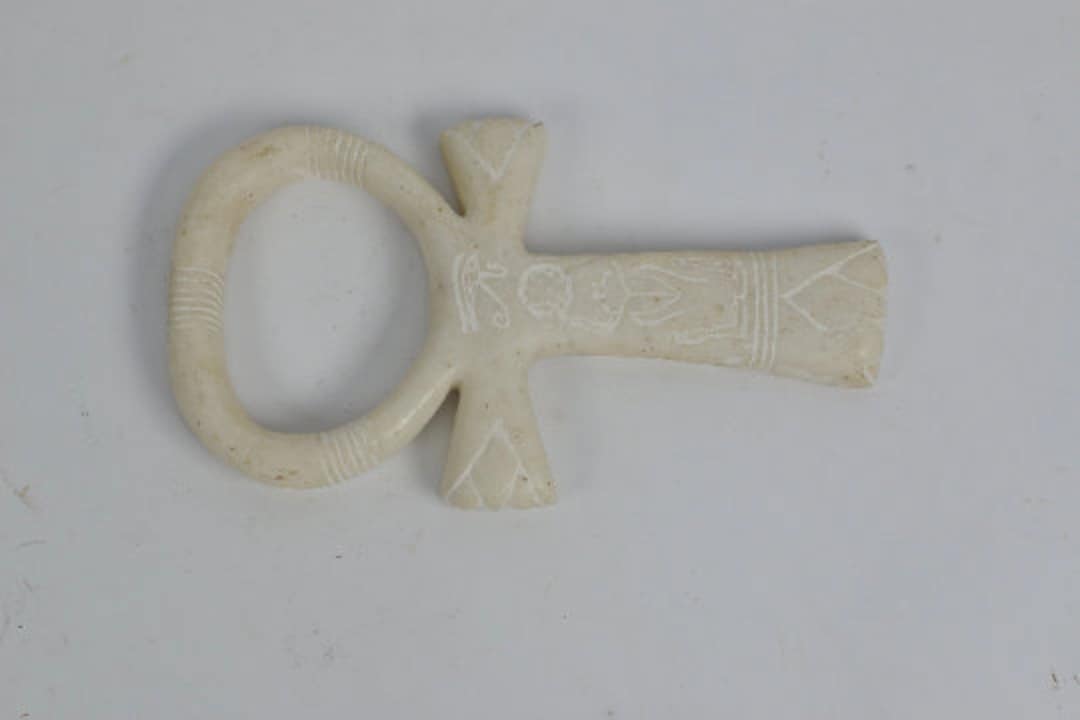 Egyptian Ankh With Lotus Flower, Scarab and Sundisk Symbols Carved ...